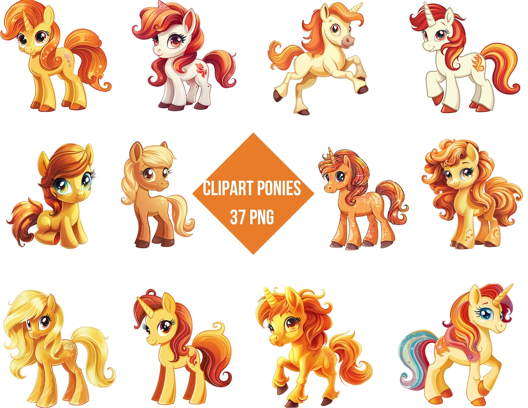Ponies Clipart | Cute Pony Illustrations PNG | Digital Print Decor ...