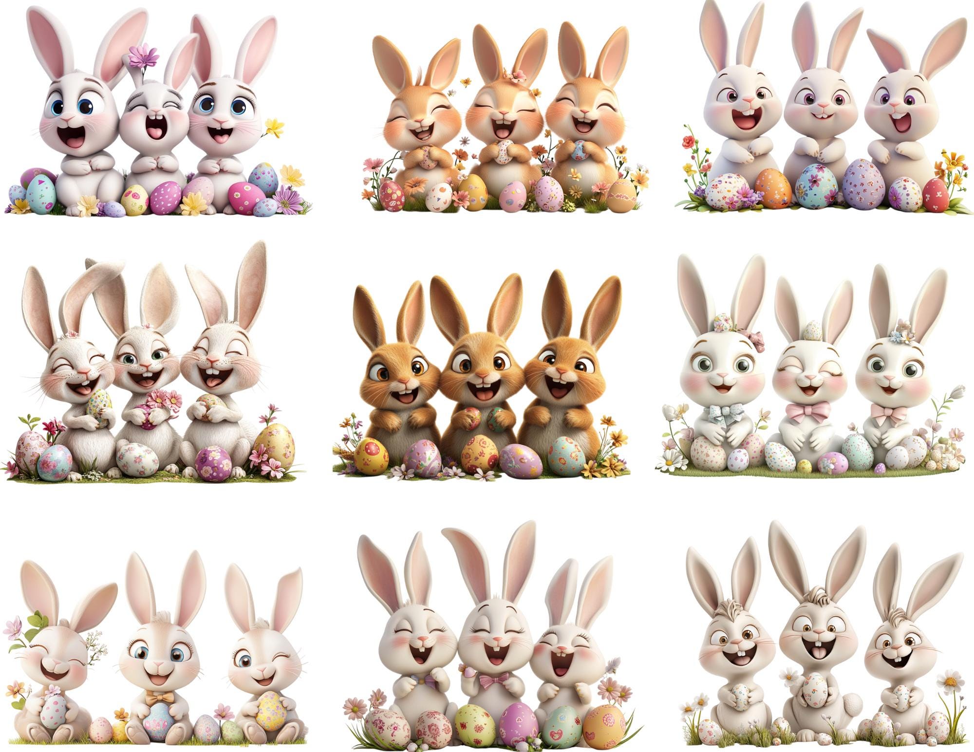 Easter Bunny Trio Clipart, Cute Rabbit Family PNG Bundle, Digital ...