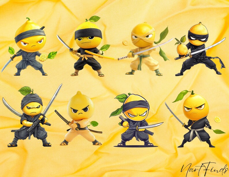 Lemon Ninja Clipart, Cute Fruit Warrior PNG, Samurai Citrus Character ...