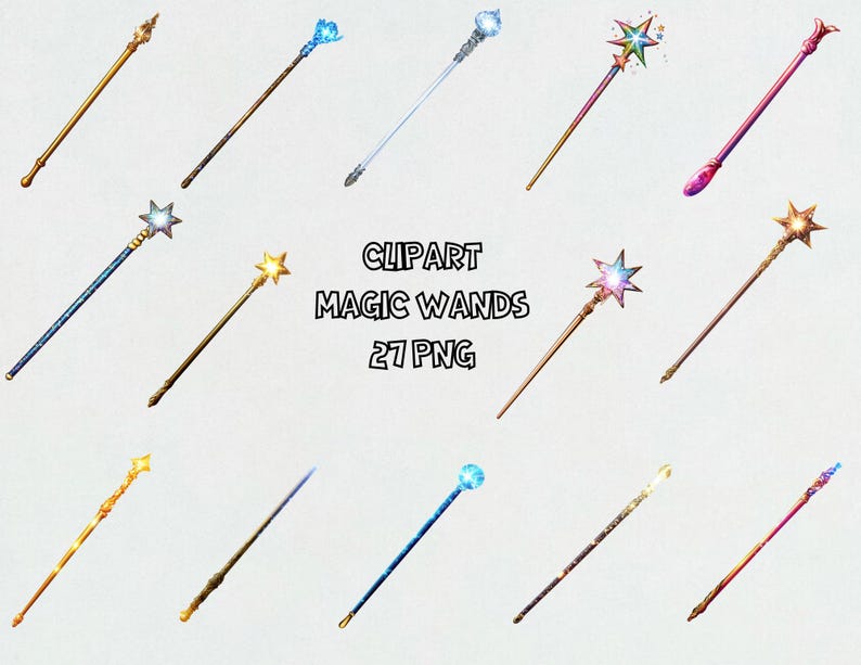 Clipart Magic Wands Set Magic Wands PNG Digital Print Magic Decor ...