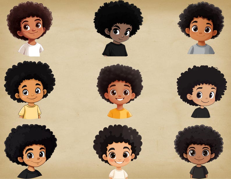 Afro Boys Clipart: 55 PNG Illustrations, Transparent Background ...