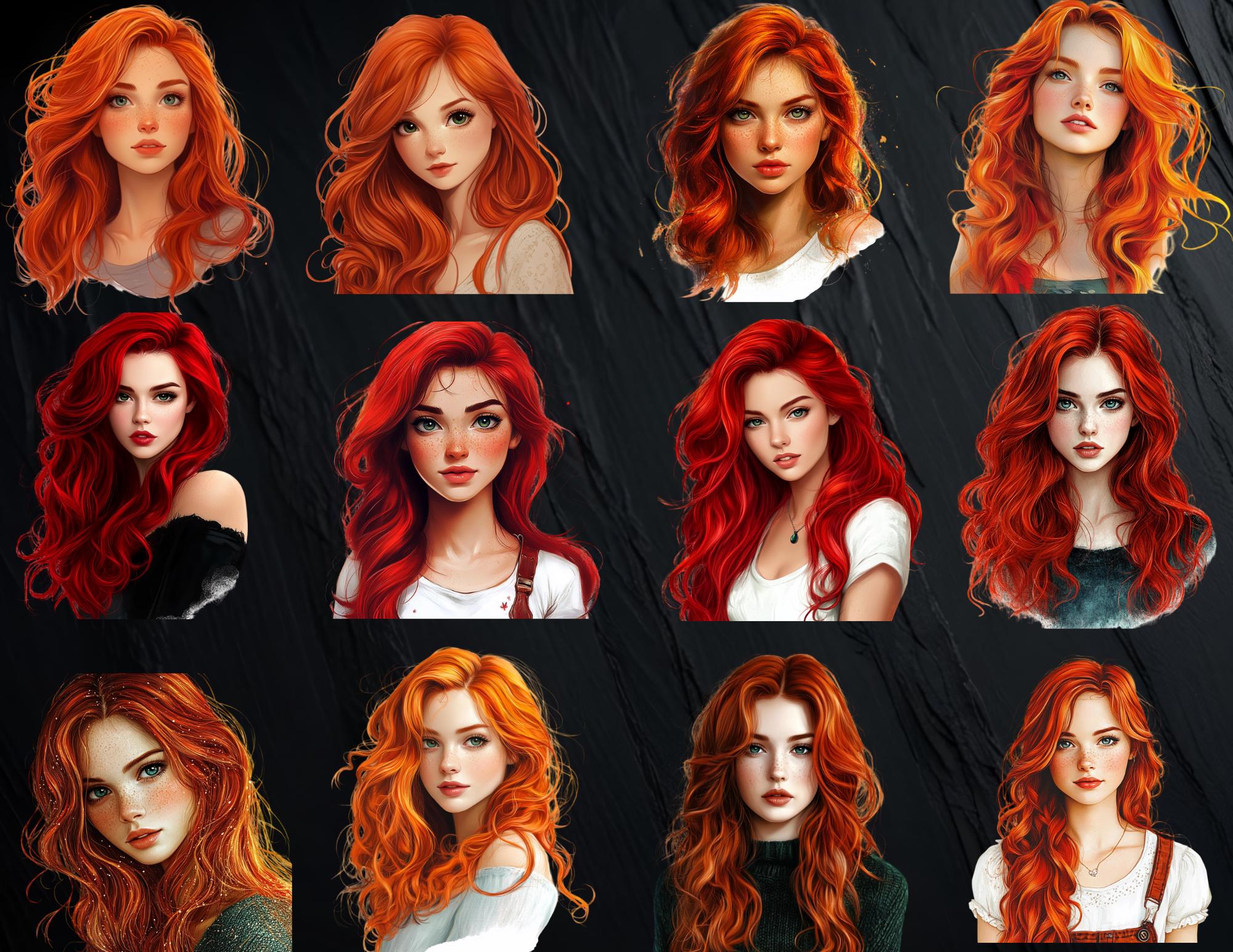 Redhead Girls Clipart Bundle | Fashionable Hairstyles PNG | Digital Art ...