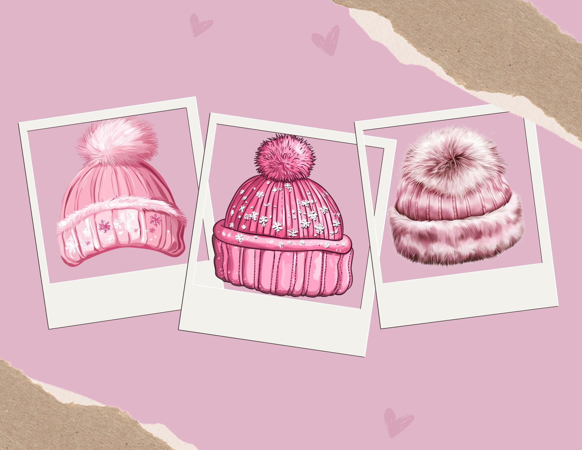 Pink Winter Hats Clipart Set | Cozy Knit Hats 38 PNG | Digital Print ...