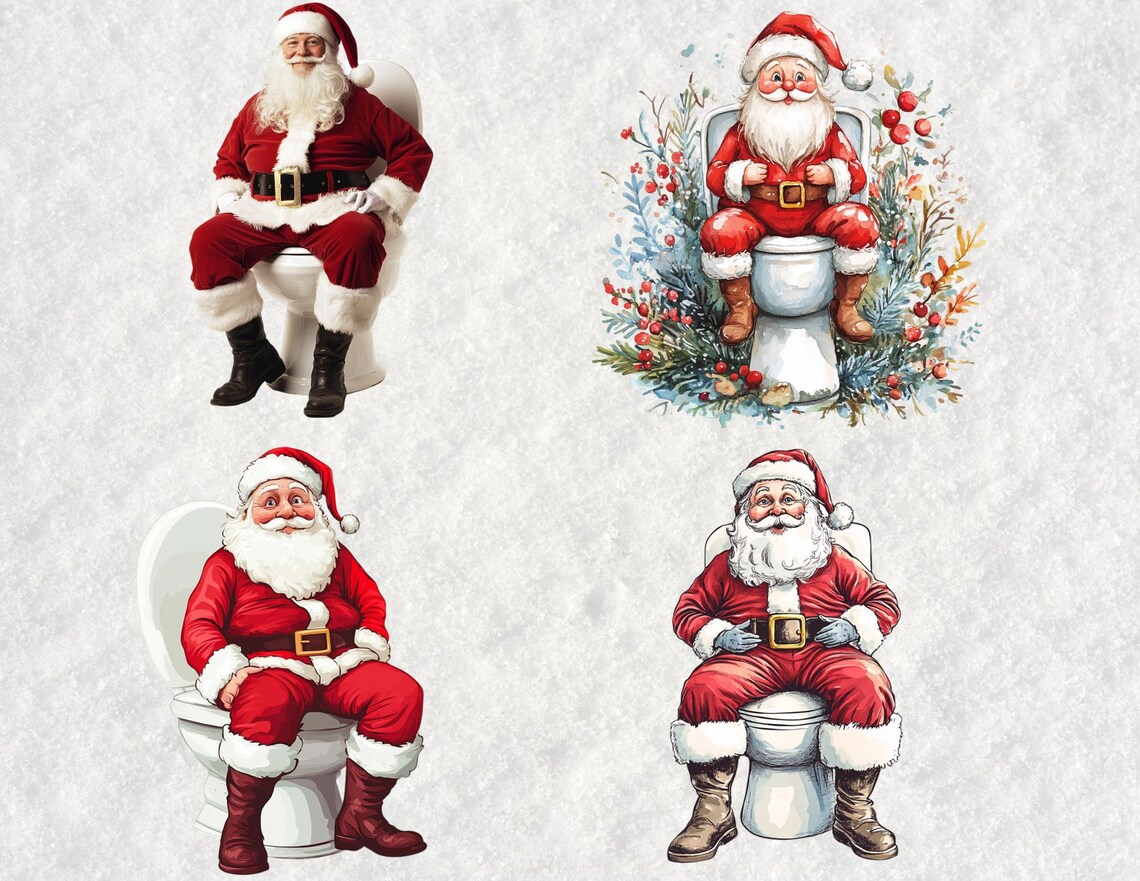 Funny Santa on Toilet Clipart Bundle | 20 PNG Funny Christmas Designs ...