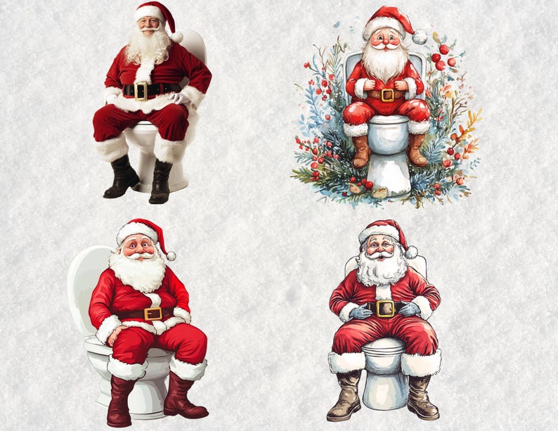 Funny Santa on Toilet Clipart Bundle | 20 PNG Funny Christmas Designs ...