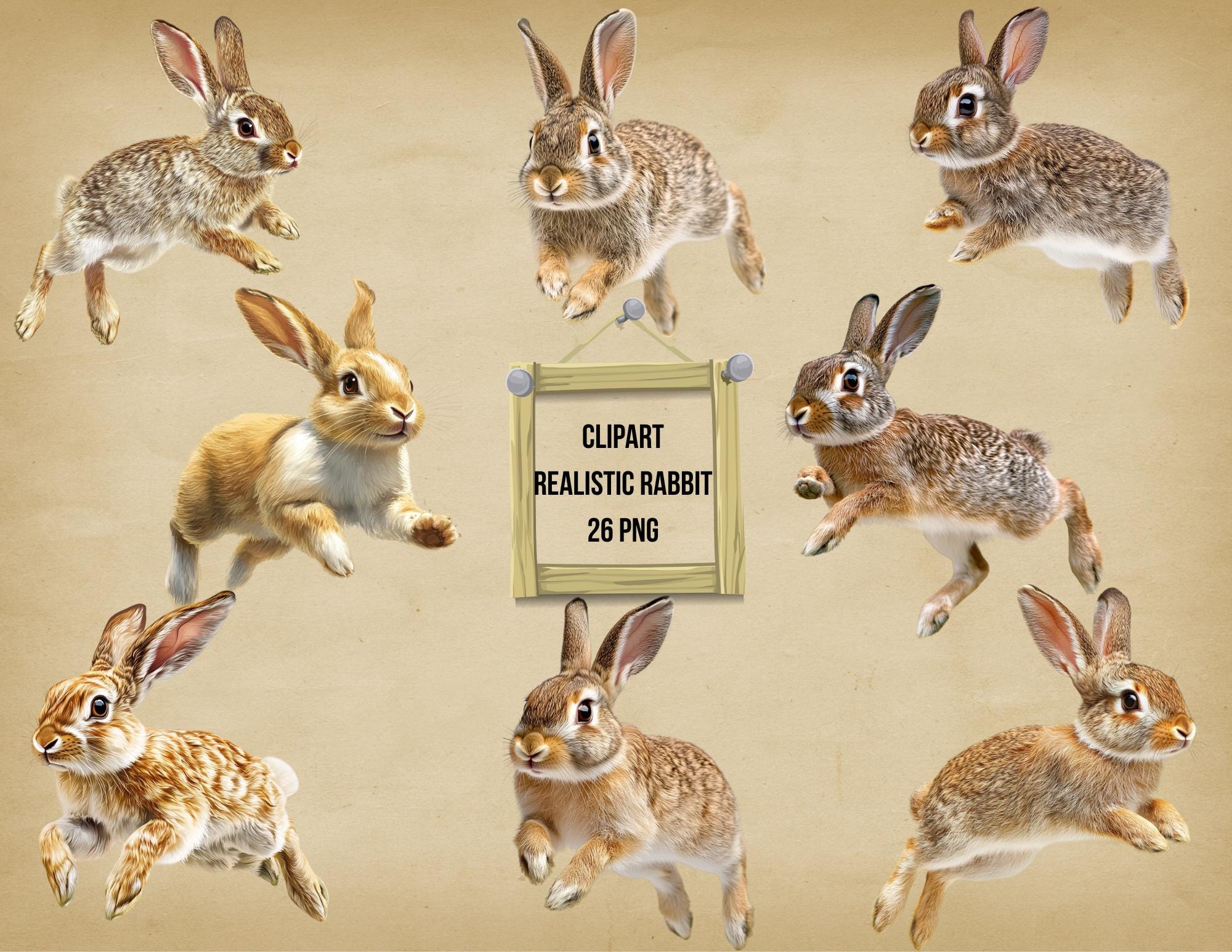 Realistic Rabbit Clipart: Bunny PNG Illustrations (commercial Use) - Etsy
