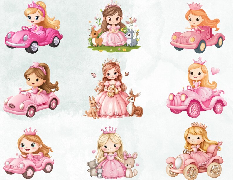 Clipart Pretty Princesses Bundle | 80 PNG | Castles, Cute Cars and ...