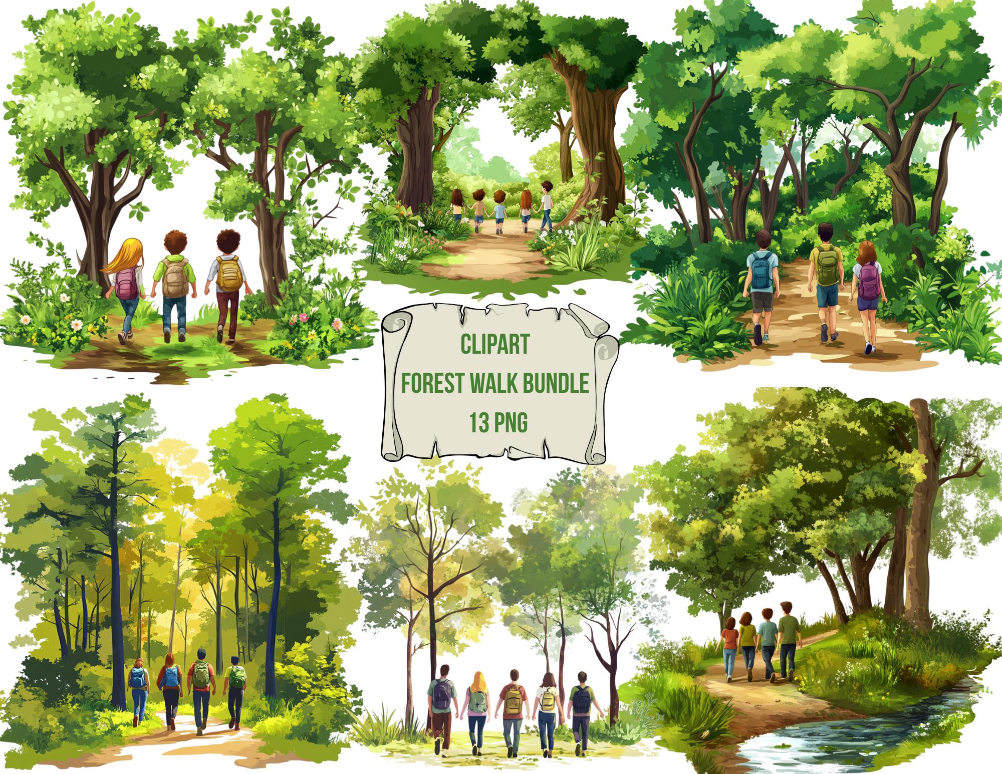 Forest Kids Hiking Clipart Bundle: Nature Adventure PNG (digital ...