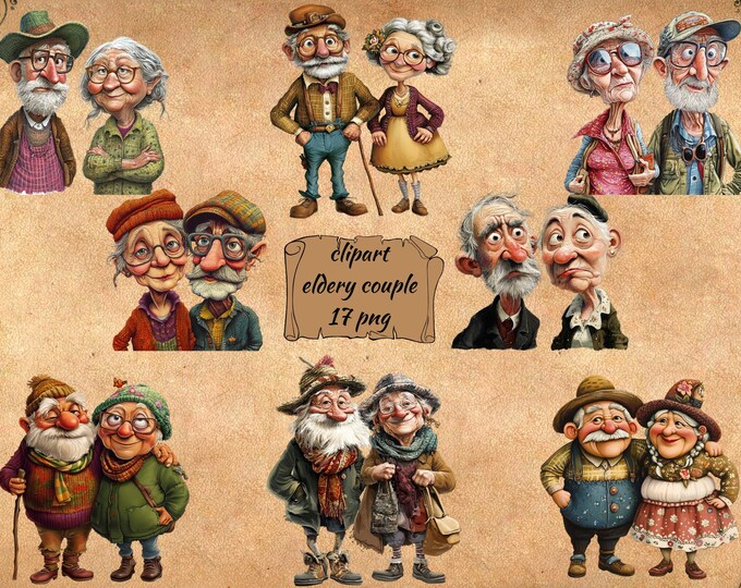Quirky Elderly Couple Clipart, Cute Old People Illustrations, Printable ...