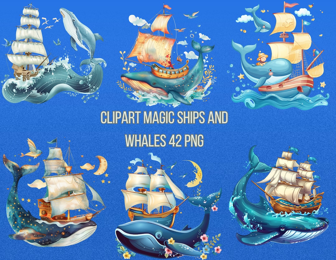 Clipart Magic Ships and Whales | Magic Ships | Digital Print Magic ...
