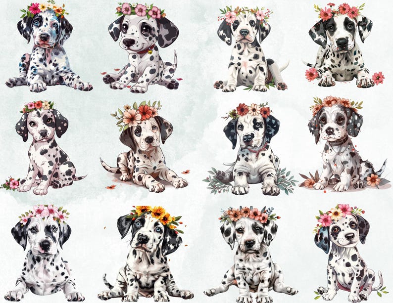 Clipart Dalmatian Puppies | Dalmatian Puppies With Flower | Cute Dog ...