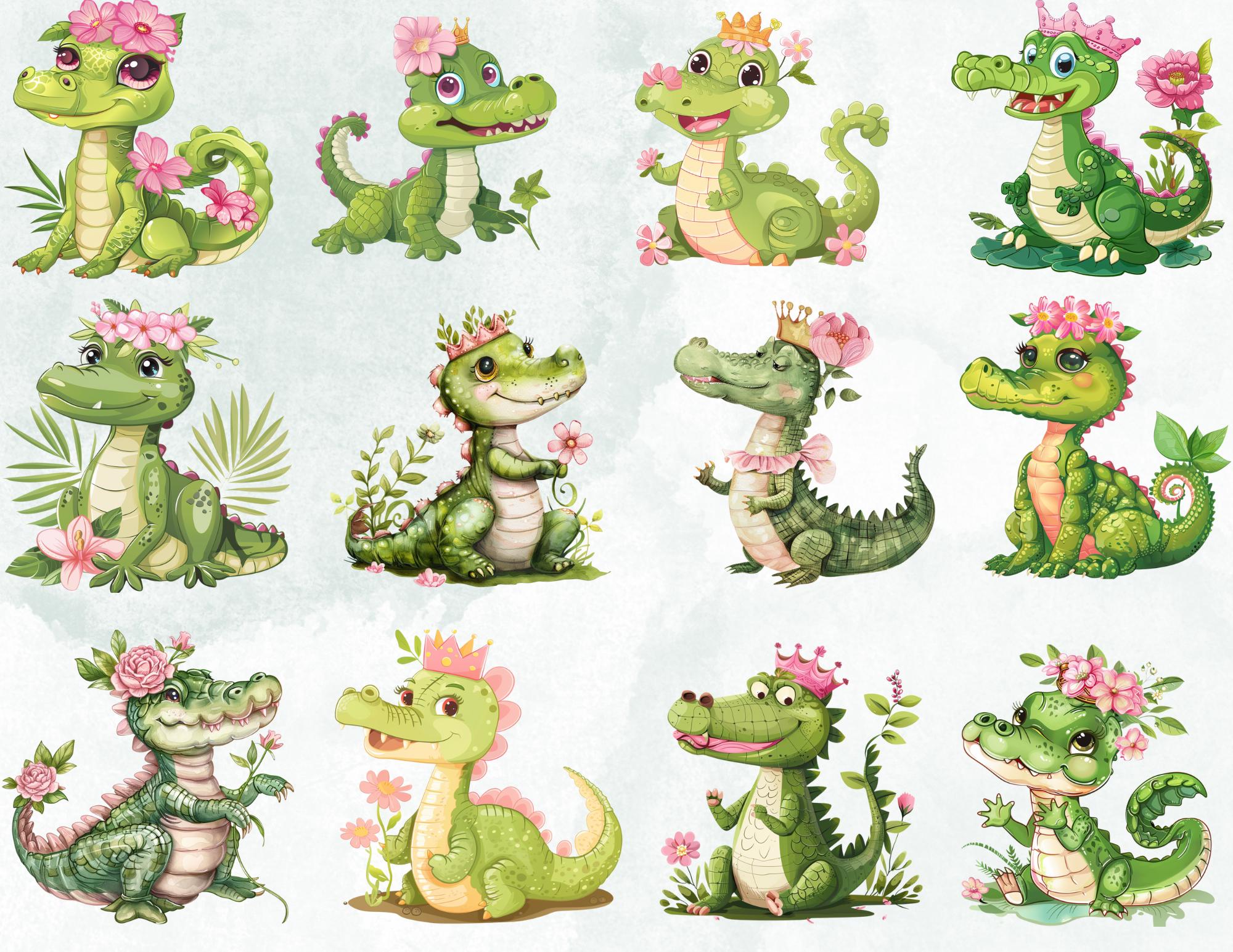 Clipart Pretty Crocodiles | Crocodiles With Crowns PNG | Digital Print ...