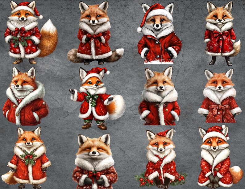 Christmas Fox Clipart | Festive Foxes in Holiday Outfits | 50 Png ...