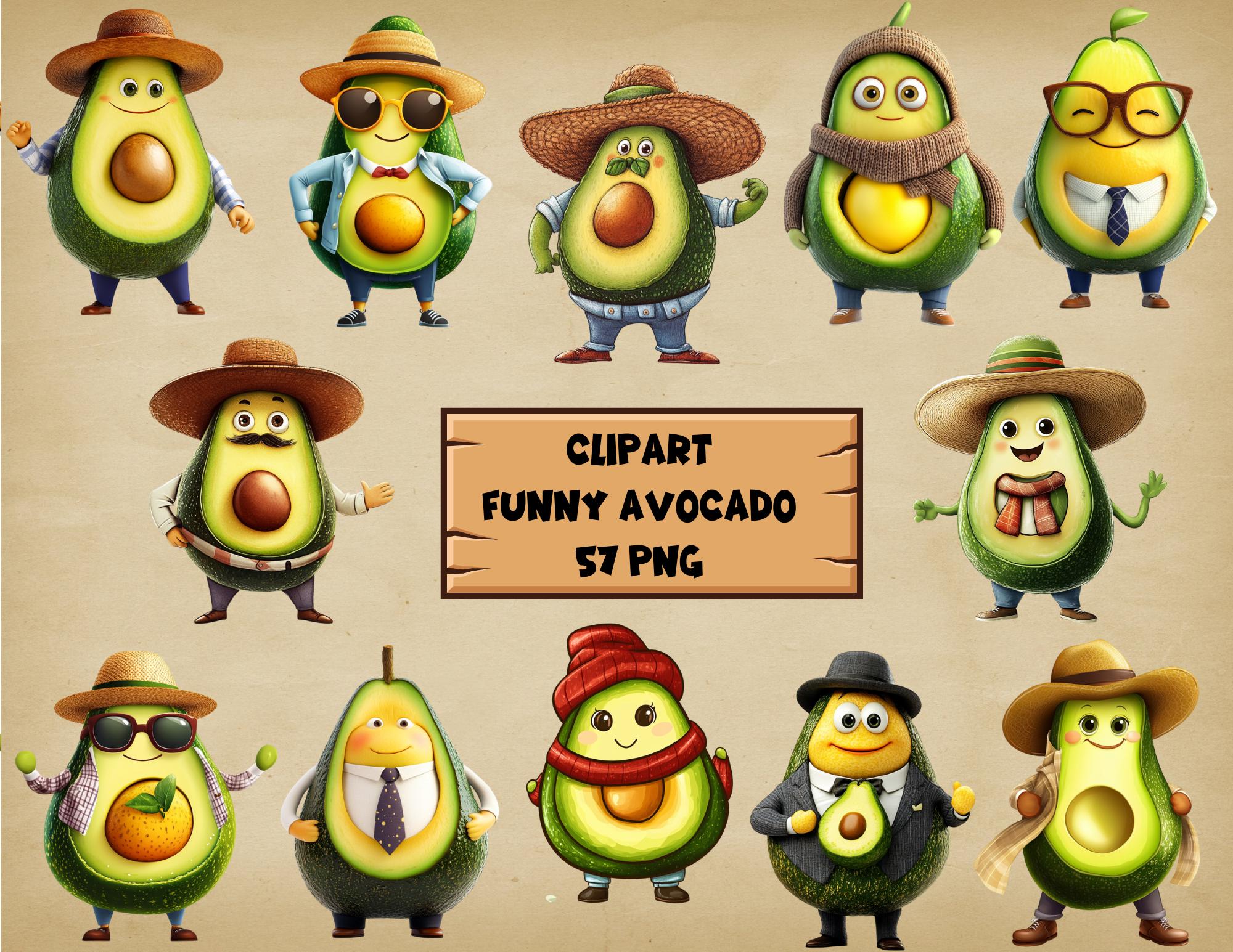 Clipart Funny Avocado | Cute Avocado 57 PNG | Digital Print Pretty ...
