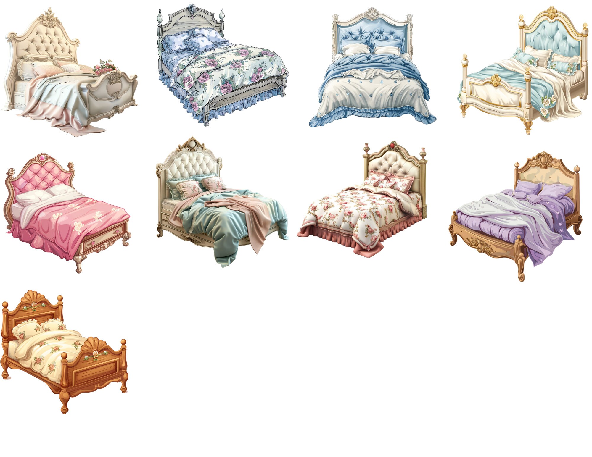 Elegant Beds Clipart Set - 33 PNG Illustrations for Design and ...