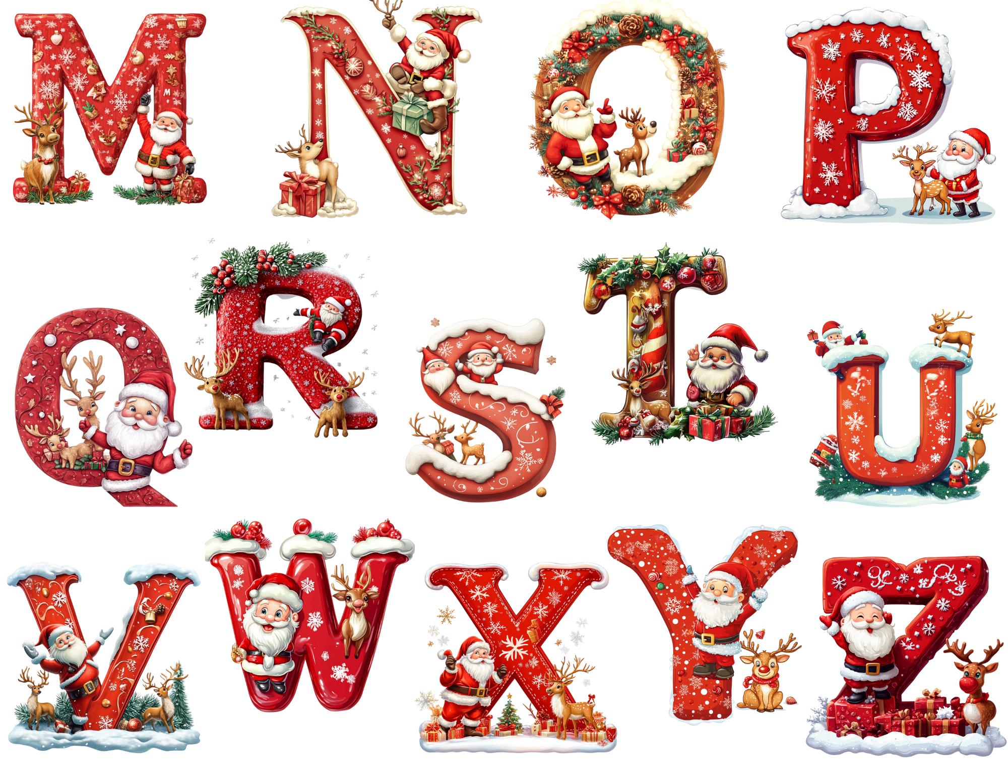 Christmas Alphabet Clipart Bundle | Festive Holiday Letters | A-Z PNG ...