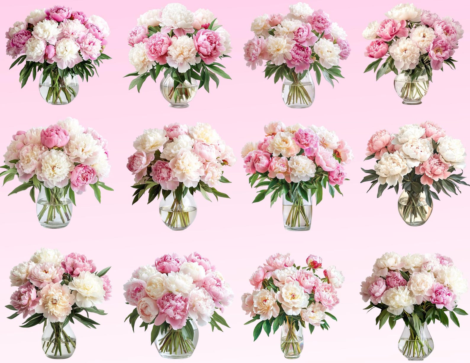 Peony Bouquet Clipart Bundle, Pink Peony PNG, Digital Spring Flowers ...