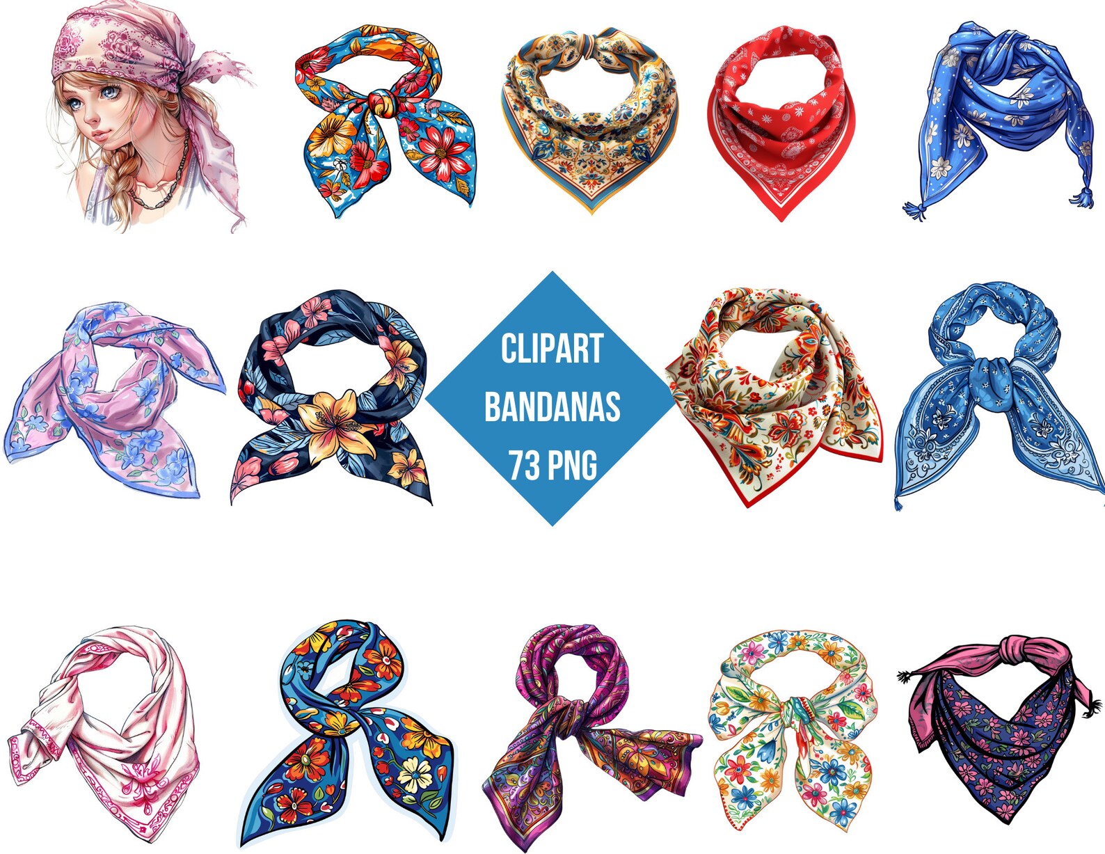 Clipart Bandanas Set | Bandanas 73 PNG | Digital Print Bandanas Decor ...