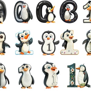 Penguin Numbers Clipart, Cute Penguin PNG, Arctic Animal Numbers, Kids ...