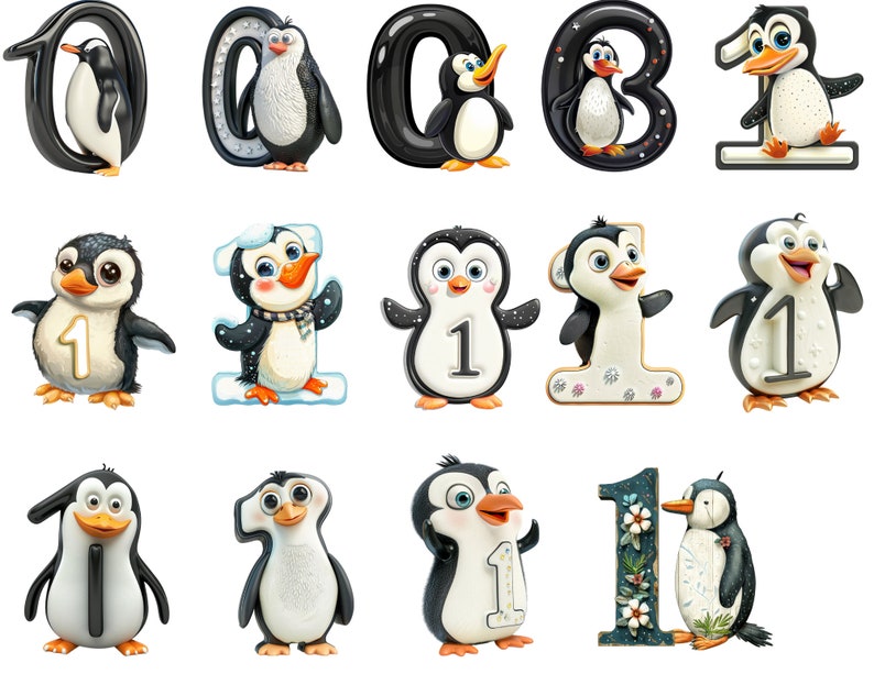 Penguin Numbers Clipart, Cute Penguin PNG, Arctic Animal Numbers, Kids ...
