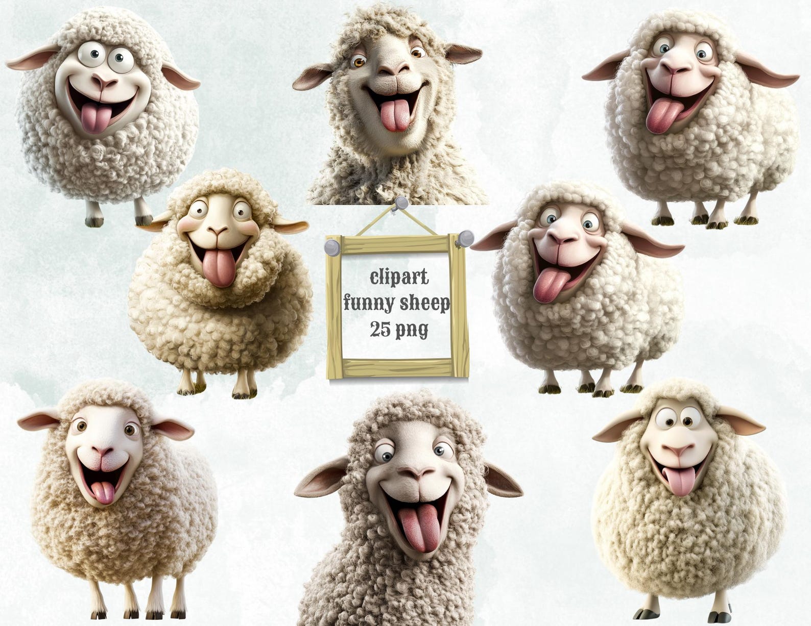Funny Sheep Clipart Bundle, Farm Animals PNG, Digital Cute Sheep ...
