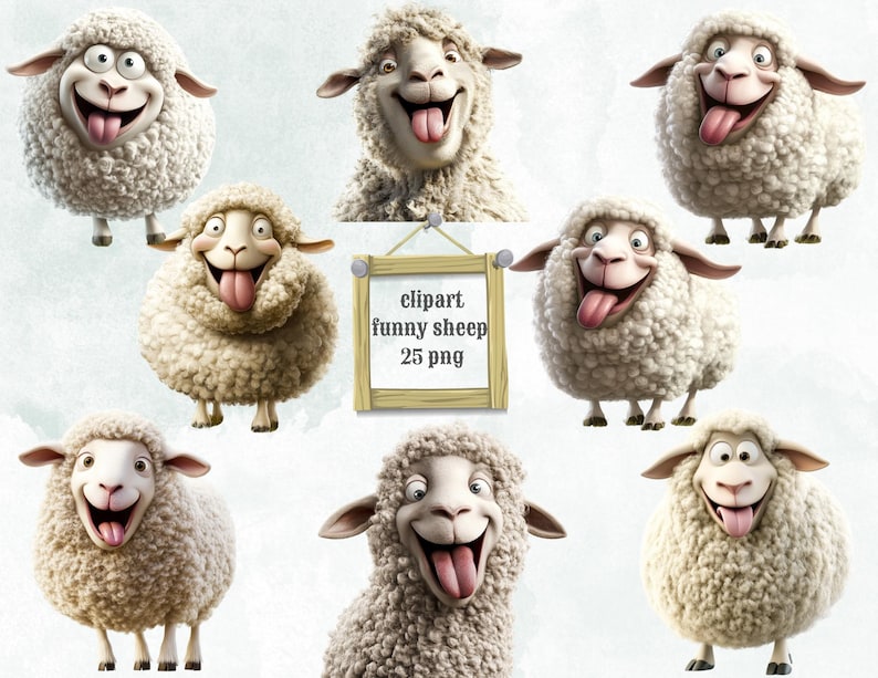 Funny Sheep Clipart Bundle, Farm Animals PNG, Digital Cute Sheep, Transparent Background, High ...