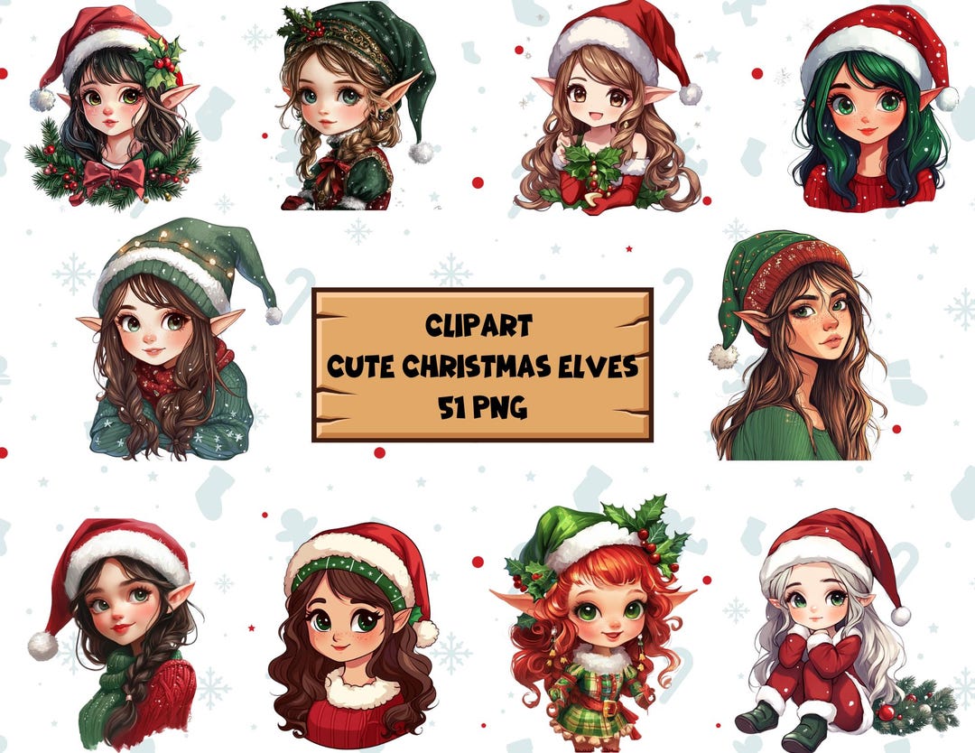 Cute Christmas Elves Clipart Set | 51 Pngs | Digital Print Christmas ...