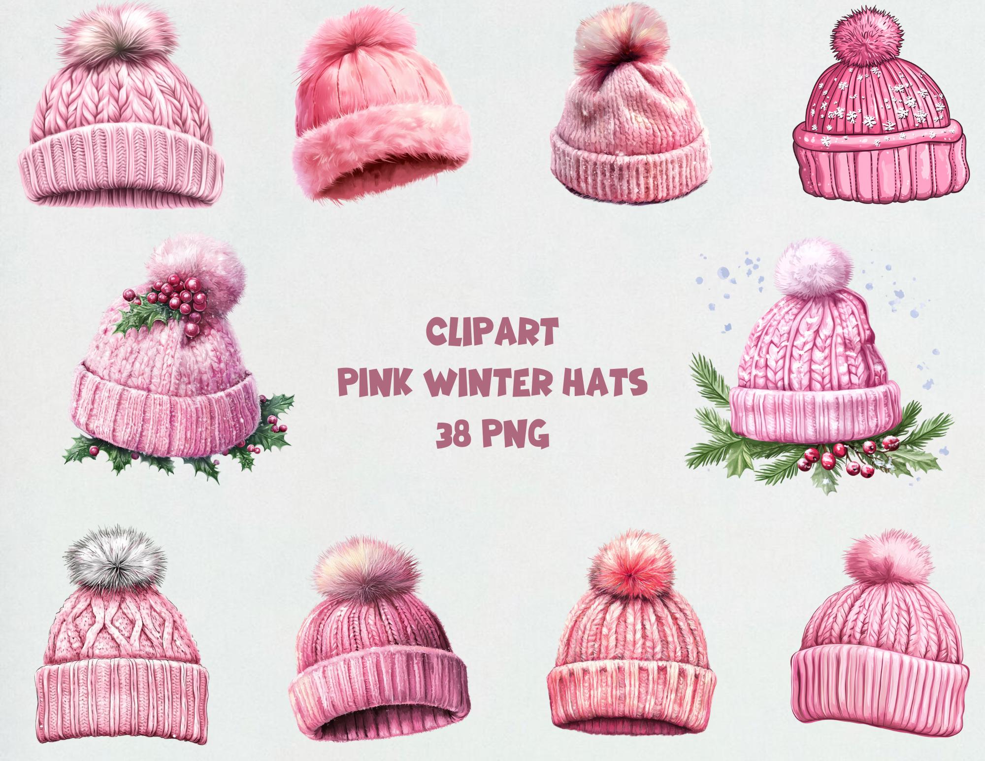 Pink Winter Hats Clipart Set | Cozy Knit Hats 38 PNG | Digital Print ...