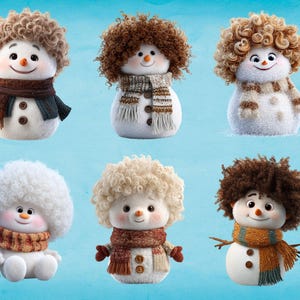 Curly Hair Snowman Clipart, Cute Christmas Snowman PNG, Digital Winter ...