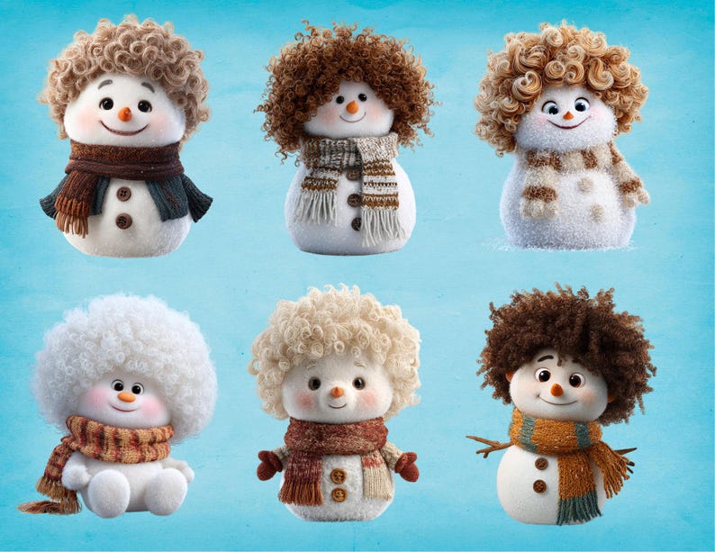 Curly Hair Snowman Clipart, Cute Christmas Snowman PNG, Digital Winter ...
