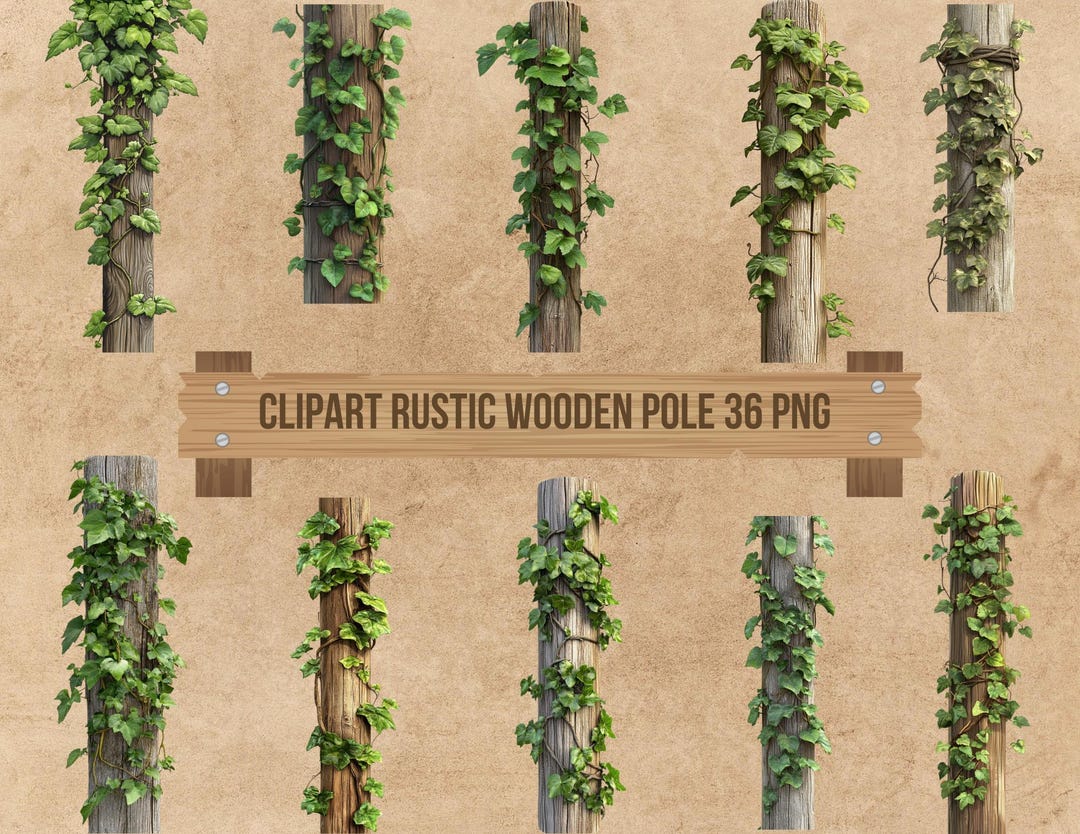 Rustic Wooden Pole Clipart, Vintage Lantern & Climbing Vines Png ...