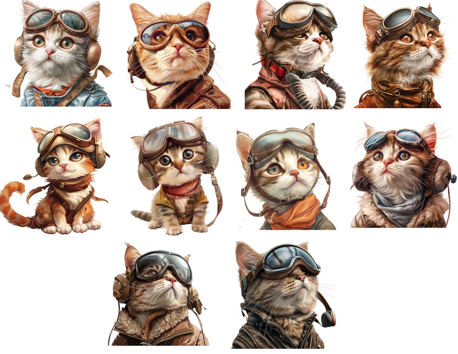 Clipart Pilot Cats | Adorable Cat Pilot Graphics | Feline Aviator Pack ...