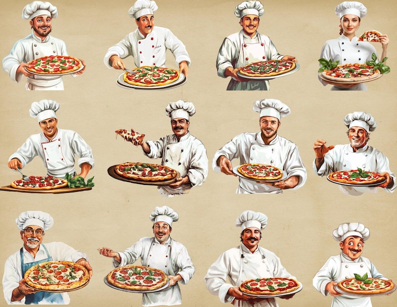 Chefs With Pizza Clipart Bundle | 57 PNG | Digital Art for Cooking ...