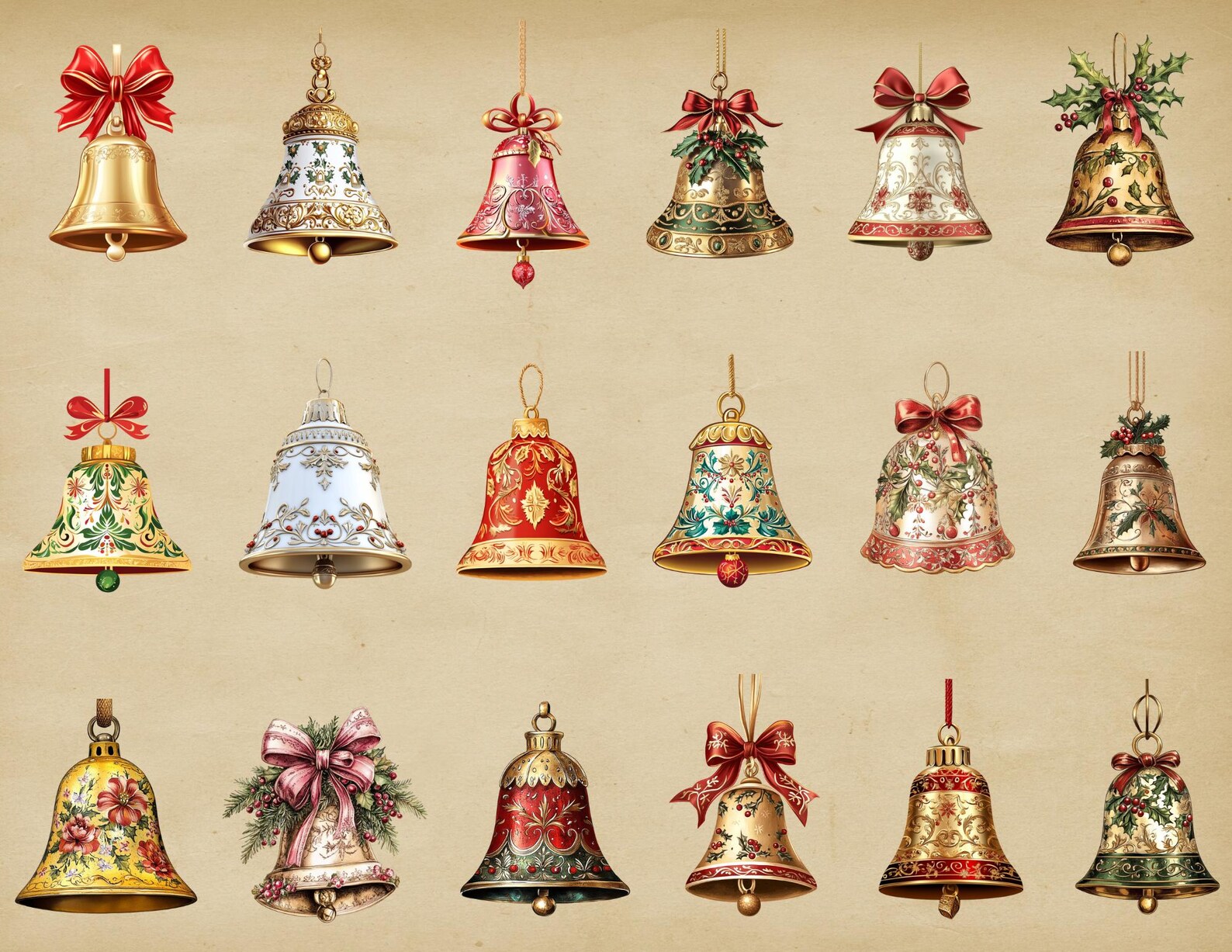 Clipart Christmas Bells 103 PNG | Digital Print Pretty Bells ...