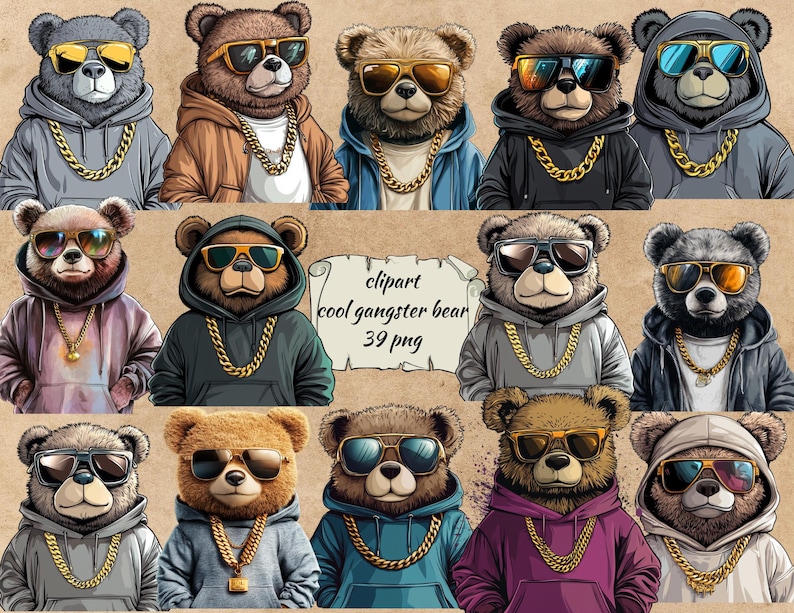 Gangster Bear Clipart, Hip-hop Bear PNG, Urban Streetwear Art, Digital ...