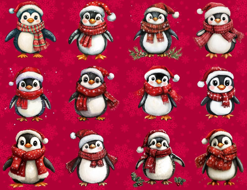 Christmas Penguin Clipart – Festive Penguins in Winter Outfits 50 Png ...