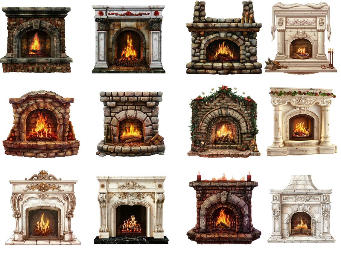 Clipart Fireplaces | Colorful Fireplaces PNG | Digital Print Fireplaces ...