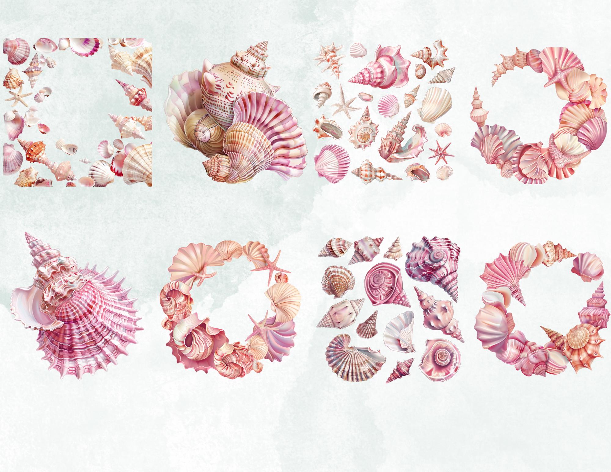 Pink Shells Clipart, Seashell Frames PNG, Digital Print Ocean-themed ...