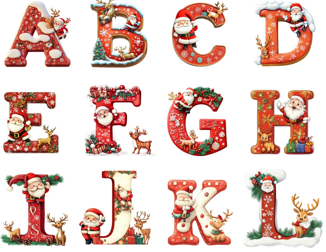 Christmas Alphabet Clipart Bundle | Festive Holiday Letters | A-Z PNG ...