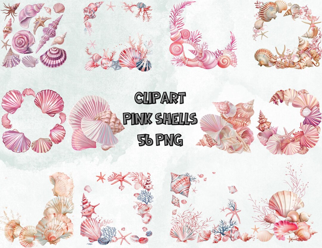 Pink Shells Clipart, Seashell Frames PNG, Digital Print Ocean-themed ...