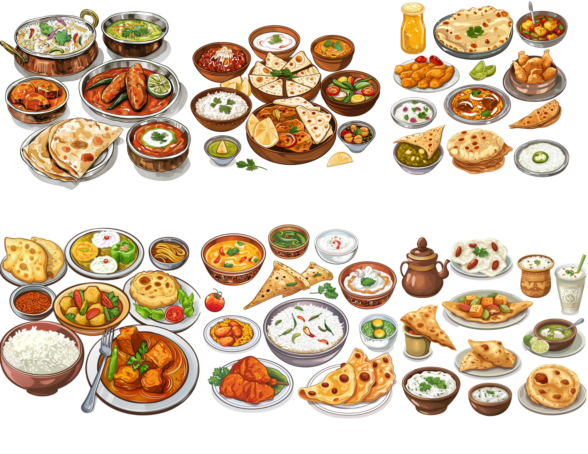 Indian Food Clipart: Authentic Dishes PNG Illustrations (digital ...