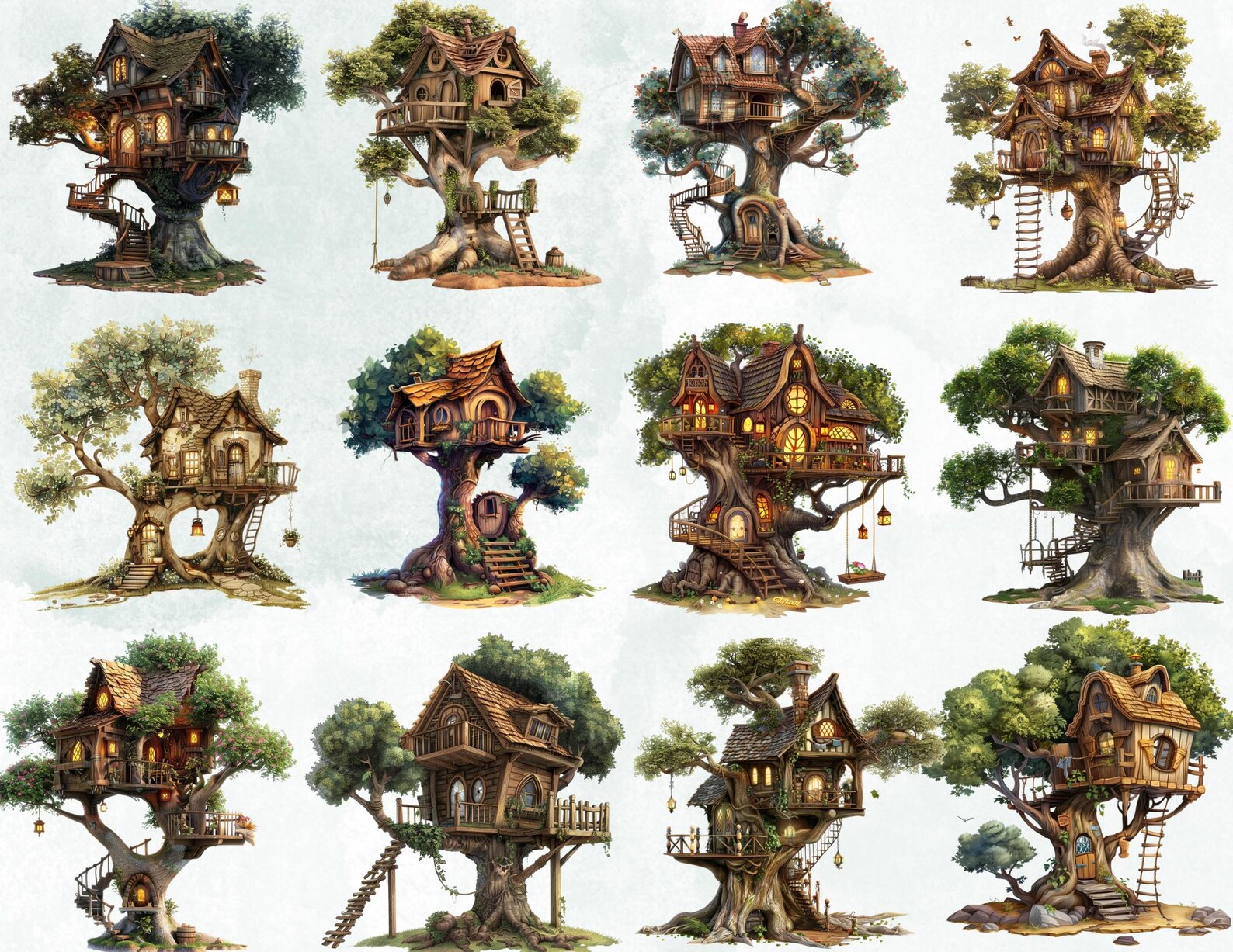 Clipart Pretty Treehouses Treehouses PNG Digital Print Magic Treehouses ...