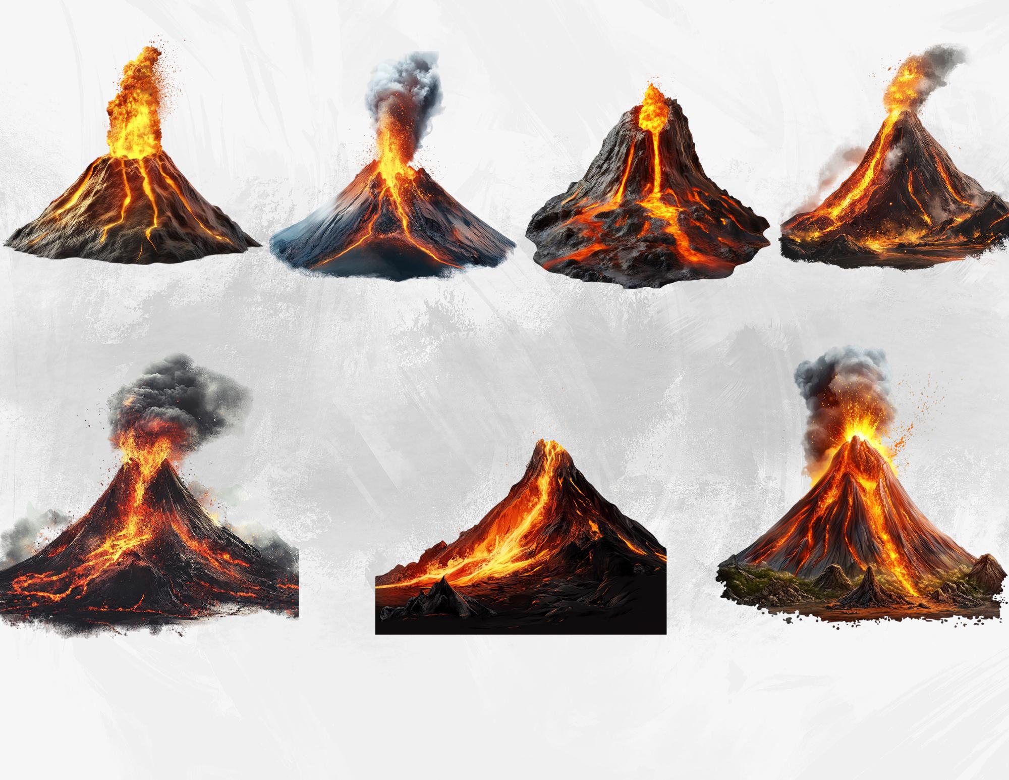 Volcano Clipart Bundle, Erupting Volcano PNG, Natural Disaster Clipart ...