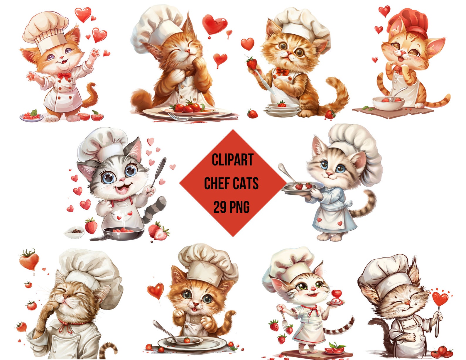 Clipart Chef Cats Bundle | Chef Cats PNG | Digital Print Cute Chef ...