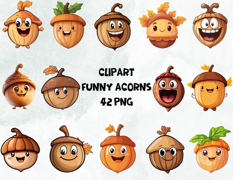 Clipart Funny Acorns | Pretty Acorns PNG | Digital Print Cute Decor ...