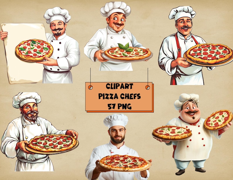 Chefs With Pizza Clipart Bundle | 57 PNG | Digital Art for Cooking ...