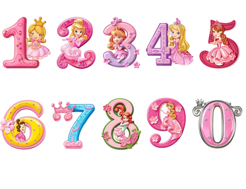 Princess Numbers Clipart, Fairy Tale Number PNG, Pink Girl Birthday ...