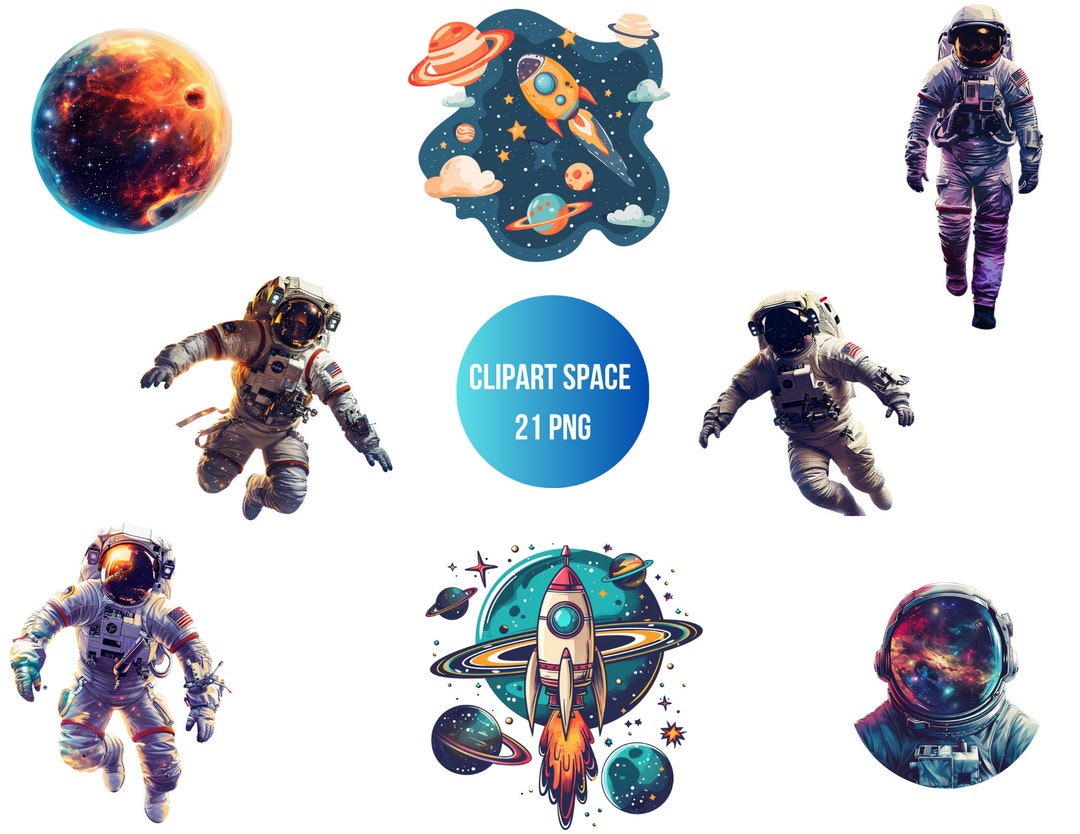 Space Clipart PNG Bundle | 21 Cute Space Elements | Digital Print Space ...