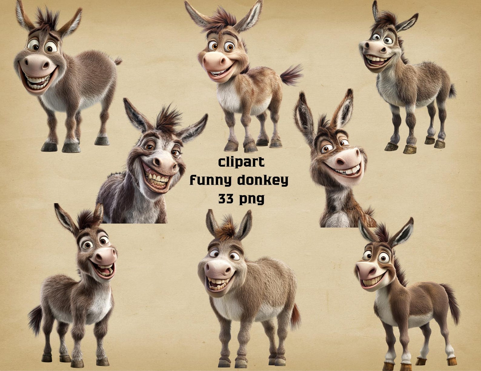 Funny Donkey Clipart, Cute Donkey PNG, Digital Donkey, Farm Animal ...