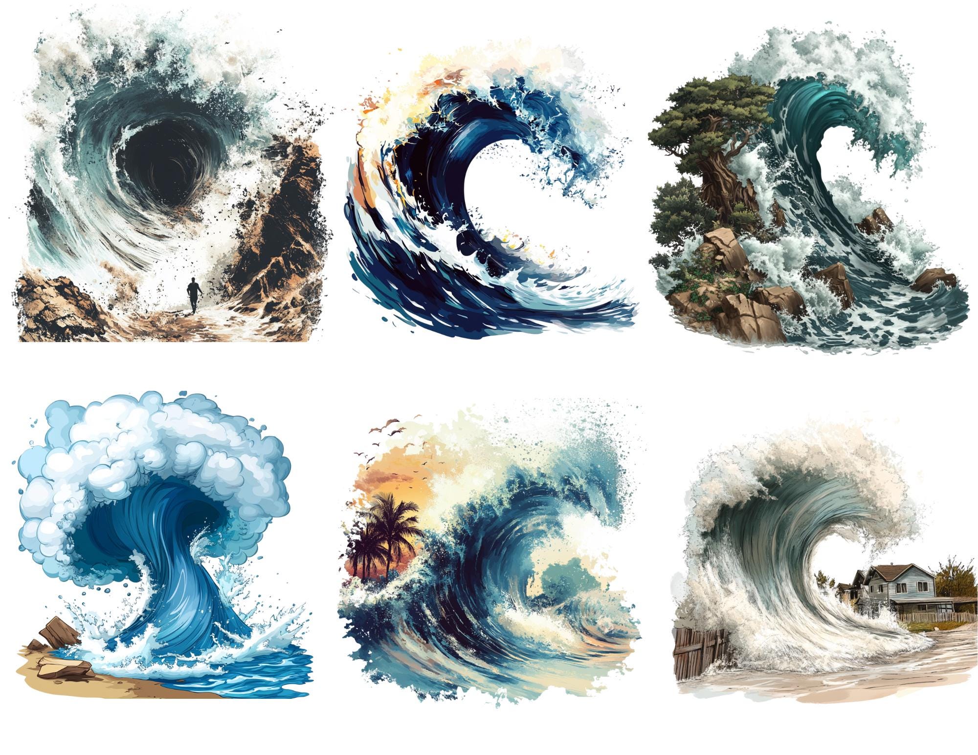 Tsunami Clipart Bundle 22 PNG Powerful Ocean Wave Designs Wonderful Art ...